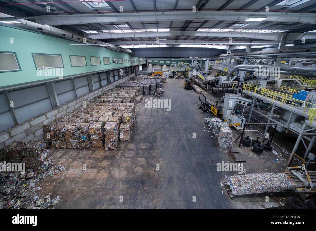 Bales of waste in front of the sorting platform of the waste treatment ...