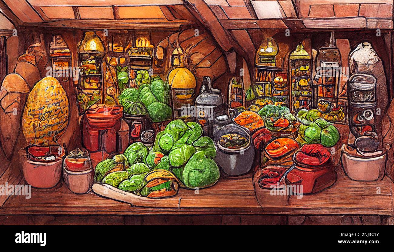 Medieval Marketplace Drawing