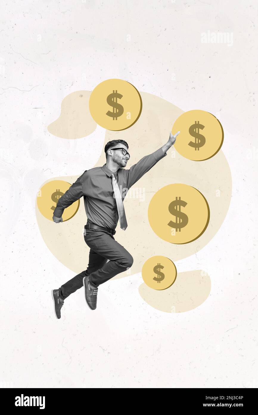 Creative abstract template graphics collage image of excited purposeful ...