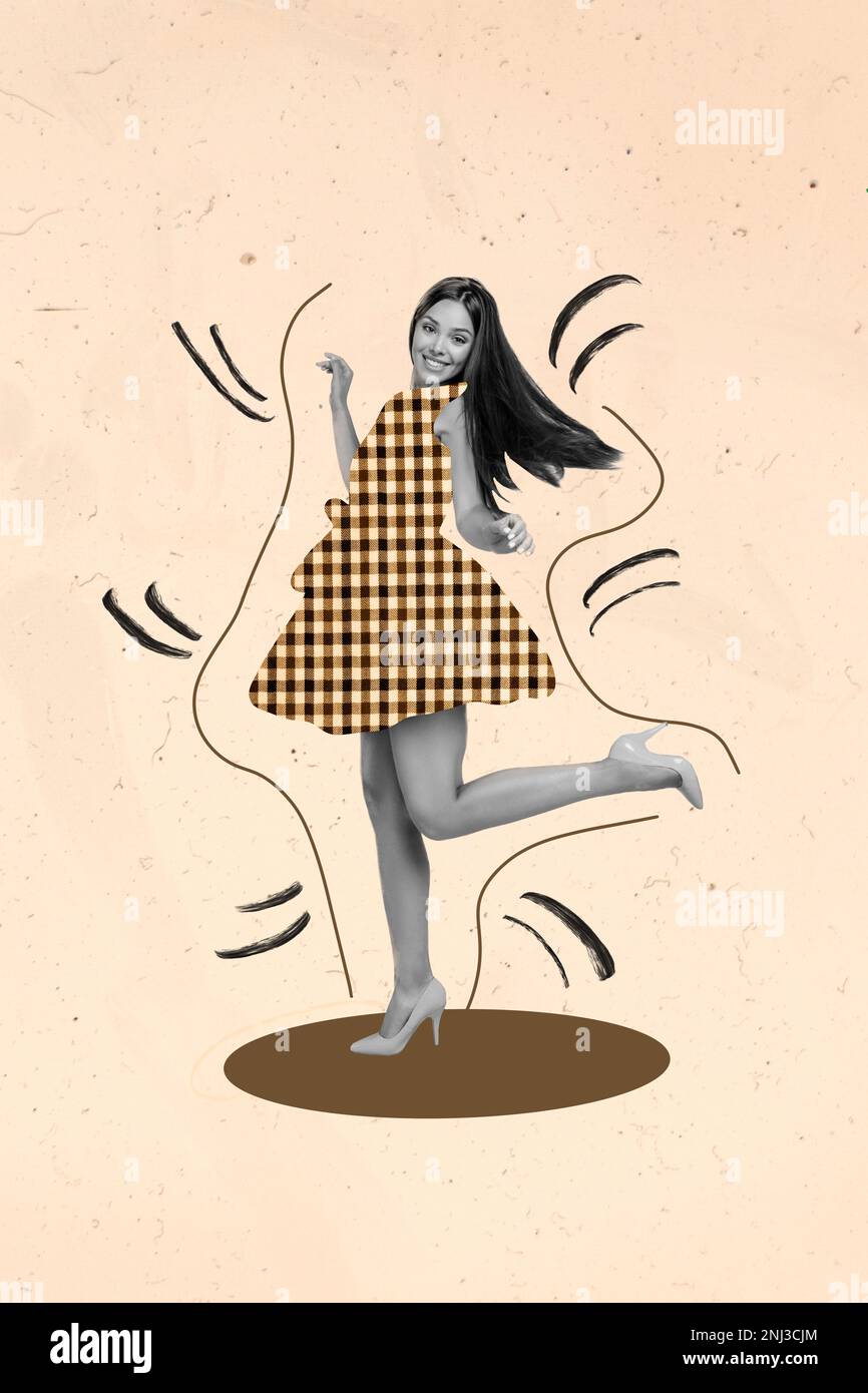 Collage artwork graphics picture of happy charming lady dancing having ...
