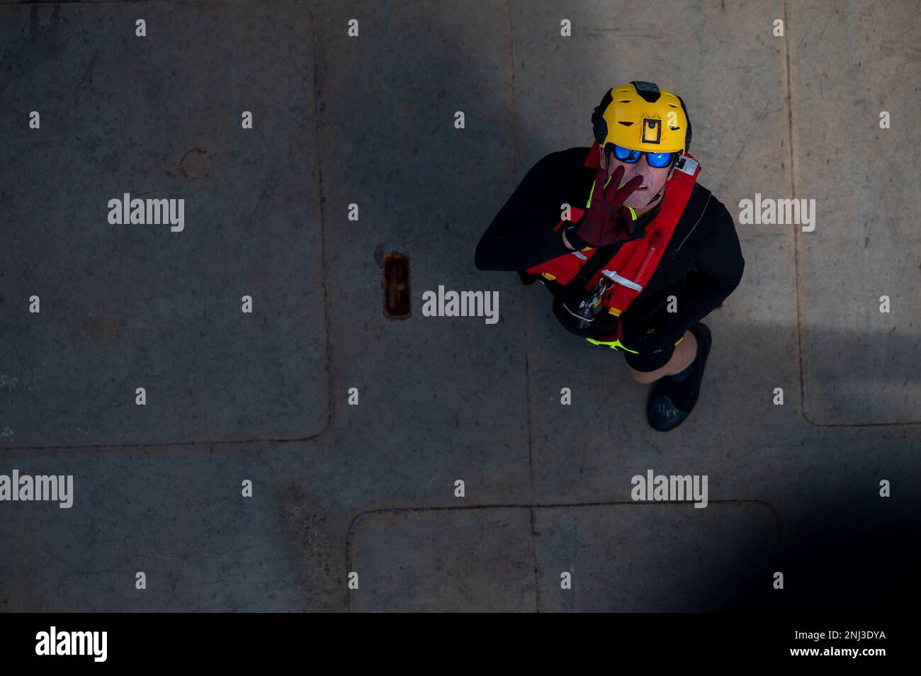 Roger Wilson, a Priority 1 Air Rescue, rescue specialist communicates ...