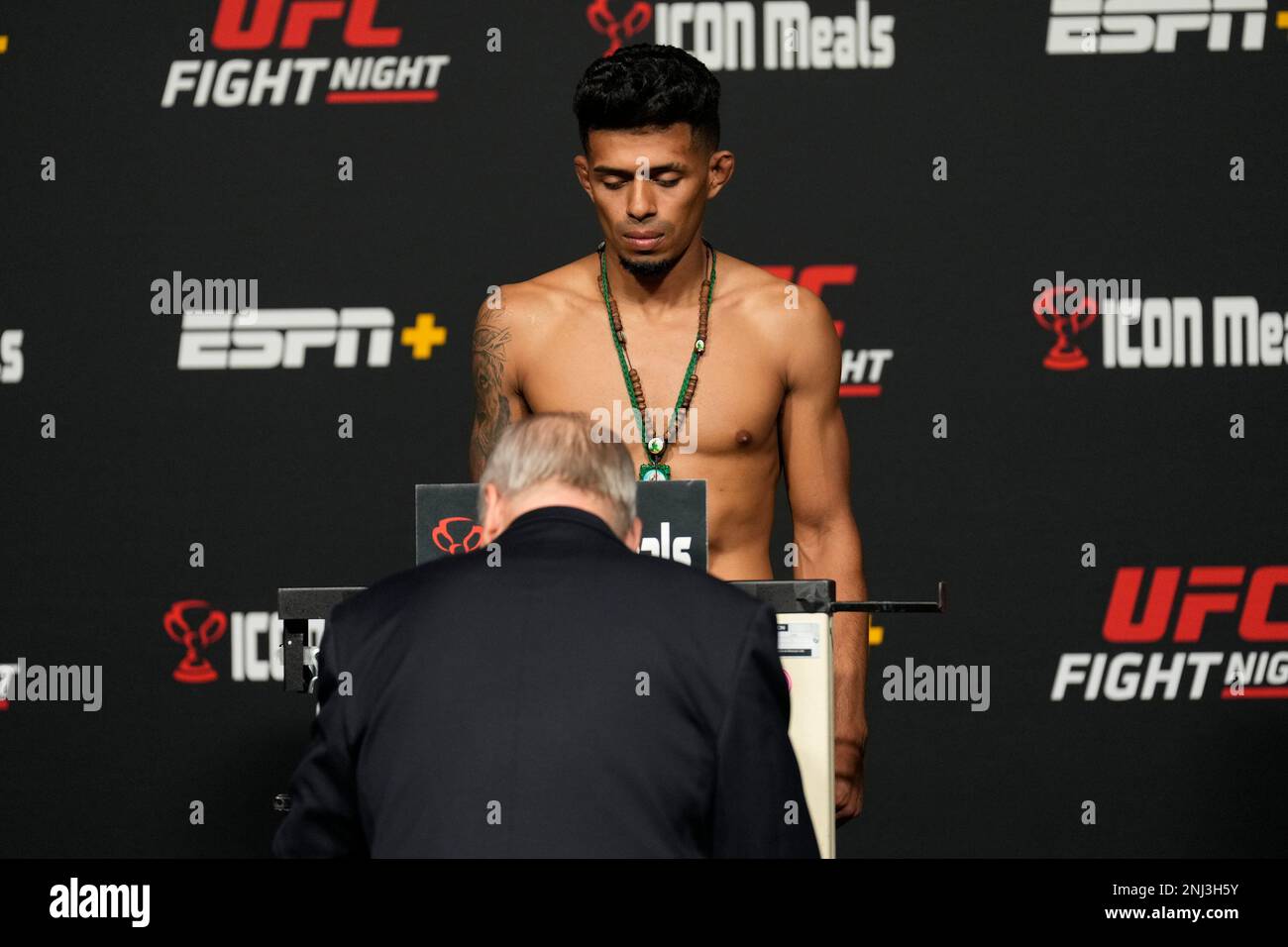 LAS VEGAS, NV - OCTOBER 14: Jonathan Martinez steps on the scale for ...