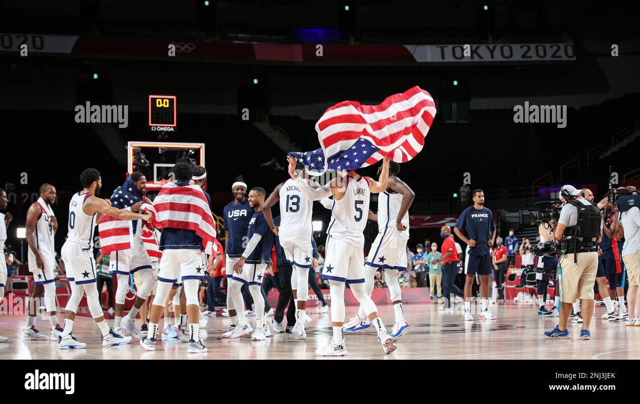 AUG 7, 2021: Team USA celebrate winning the Gold Medal in the Men's ...