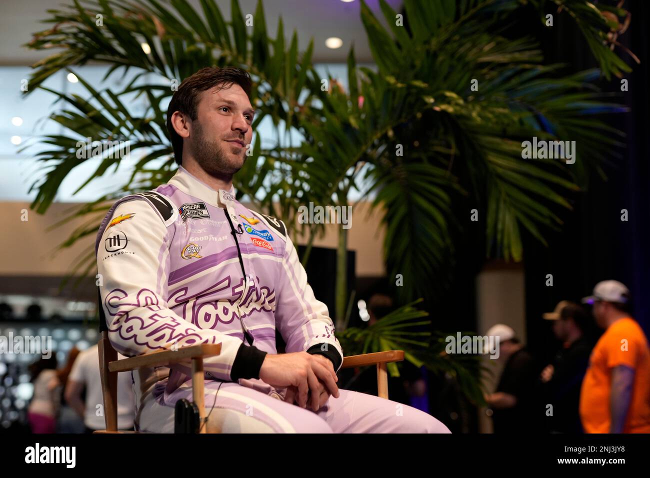 DANIEL SUAREZ gets interviewed during the Daytona 500 Media Day in ...