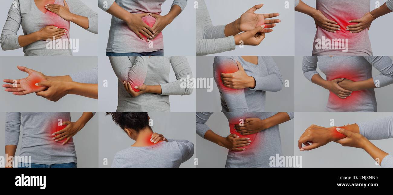 Young african american female suffering from pain in side, chest ...