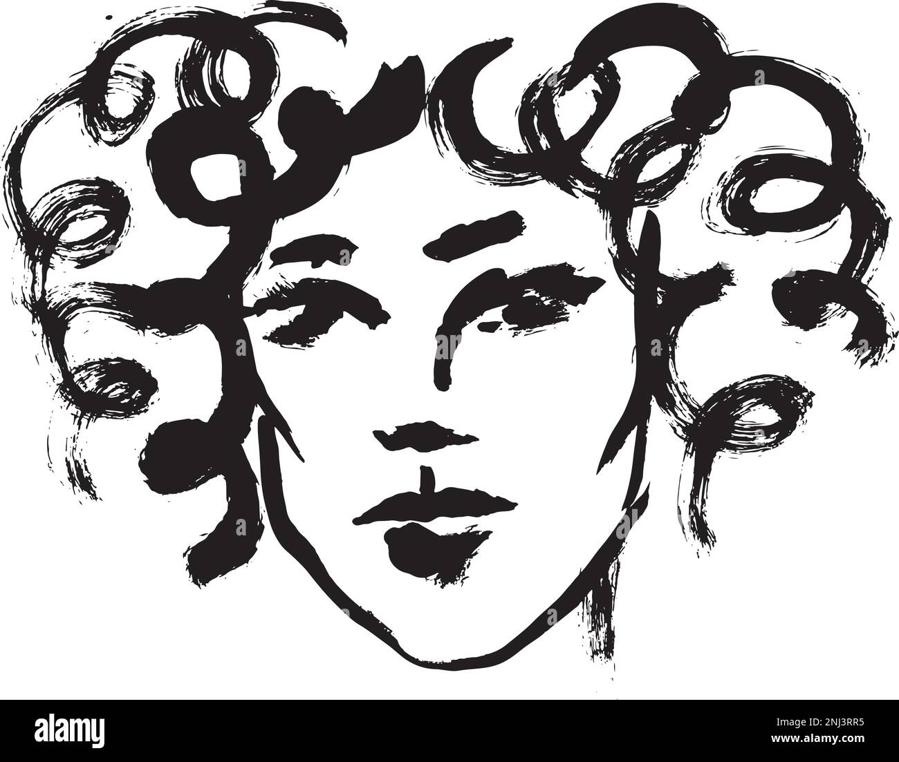 Dry Brush Grunge Style Simple Girl Portrait Stock Vector Image & Art ...