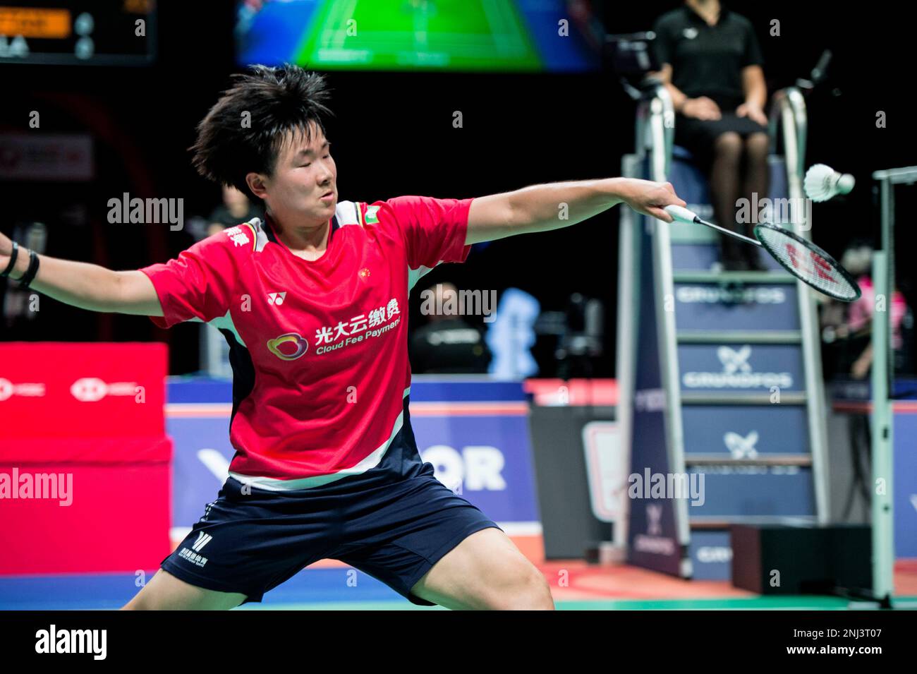 Bing Jiao He from China in action in her women's singles match at the ...