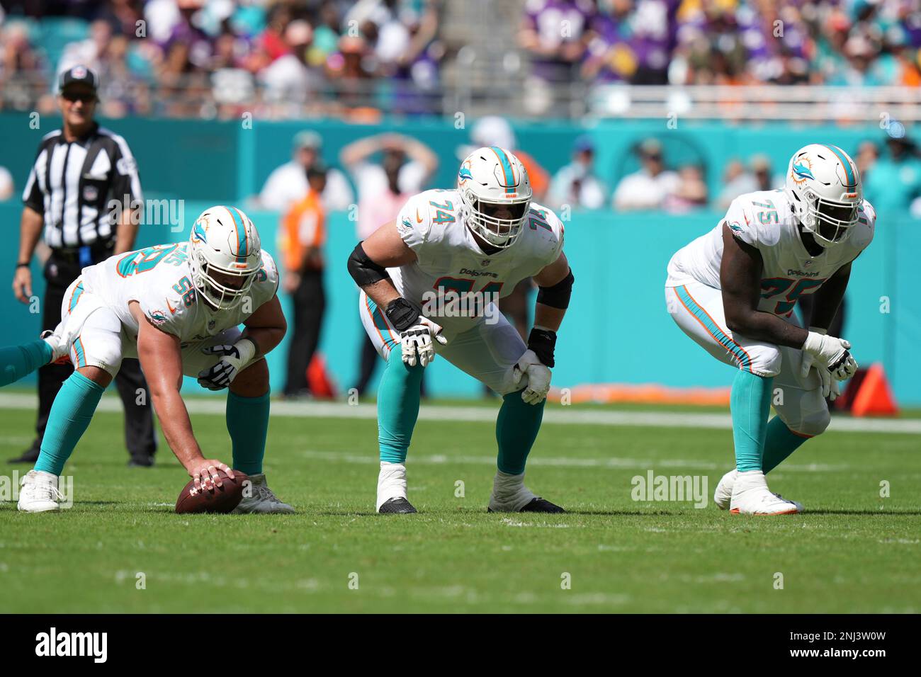 MIAMI GARDENS, FL - OCTOBER 16: the left side of the Miami Dolphins ...