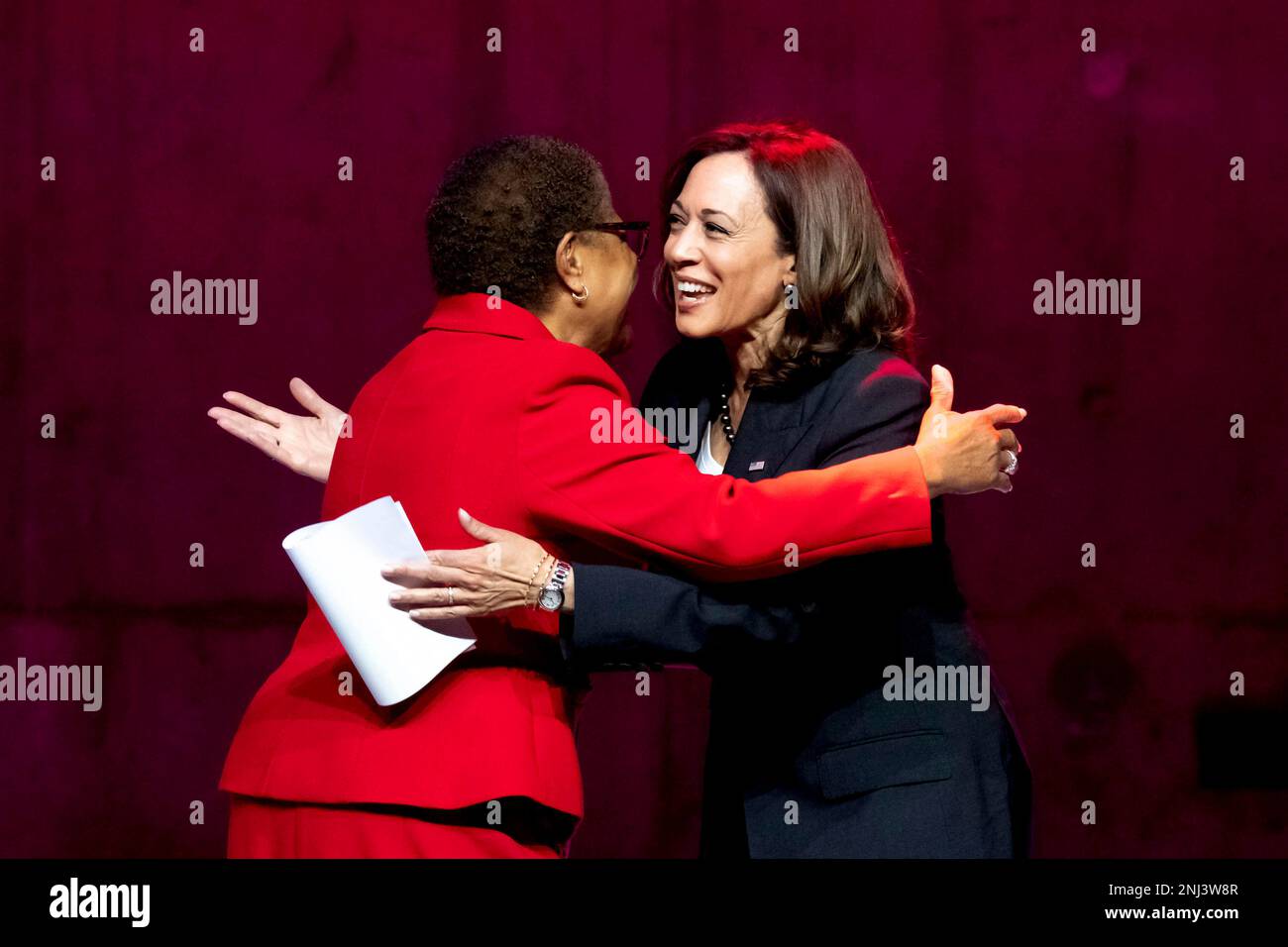 Los Angeles city mayoral candidate Karen Bass, left, greets Vice ...