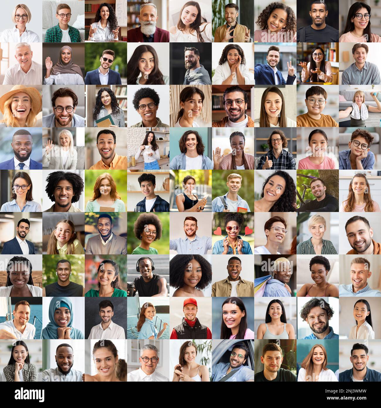 Multiethnic beautiful people smiling and gesturing on various ...