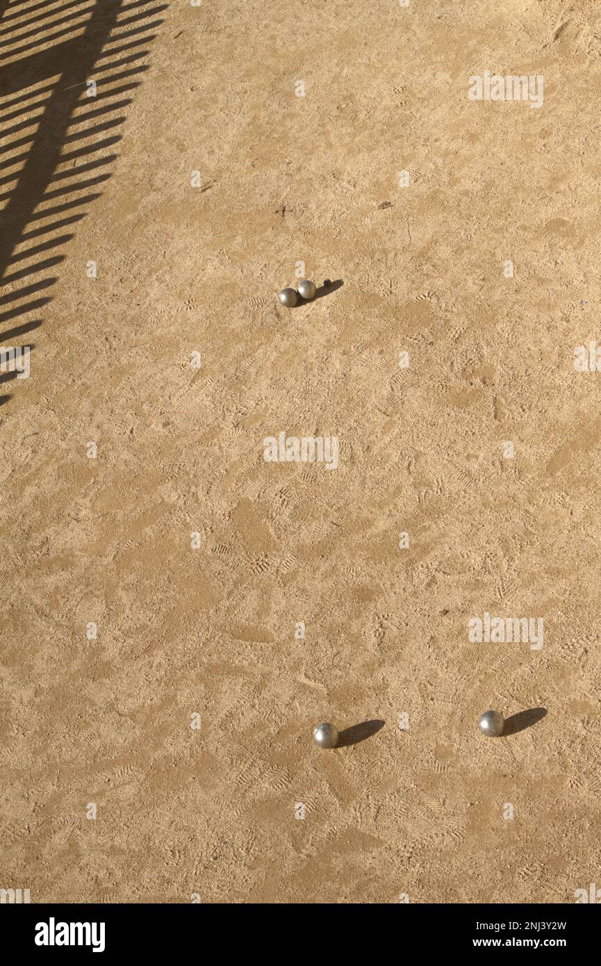 Metal Boules, Bowls On A Sandy Playing Area During A Game Of Petanque ...
