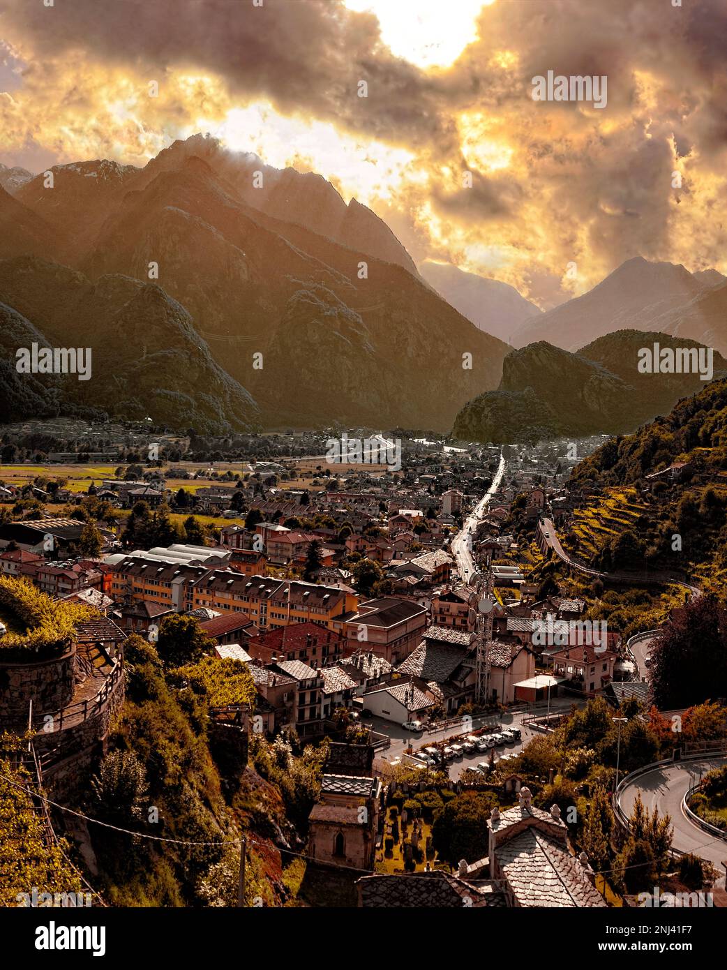 Italy Valle D'Aosta Pont Saint Martin view and valley Stock Photo - Alamy