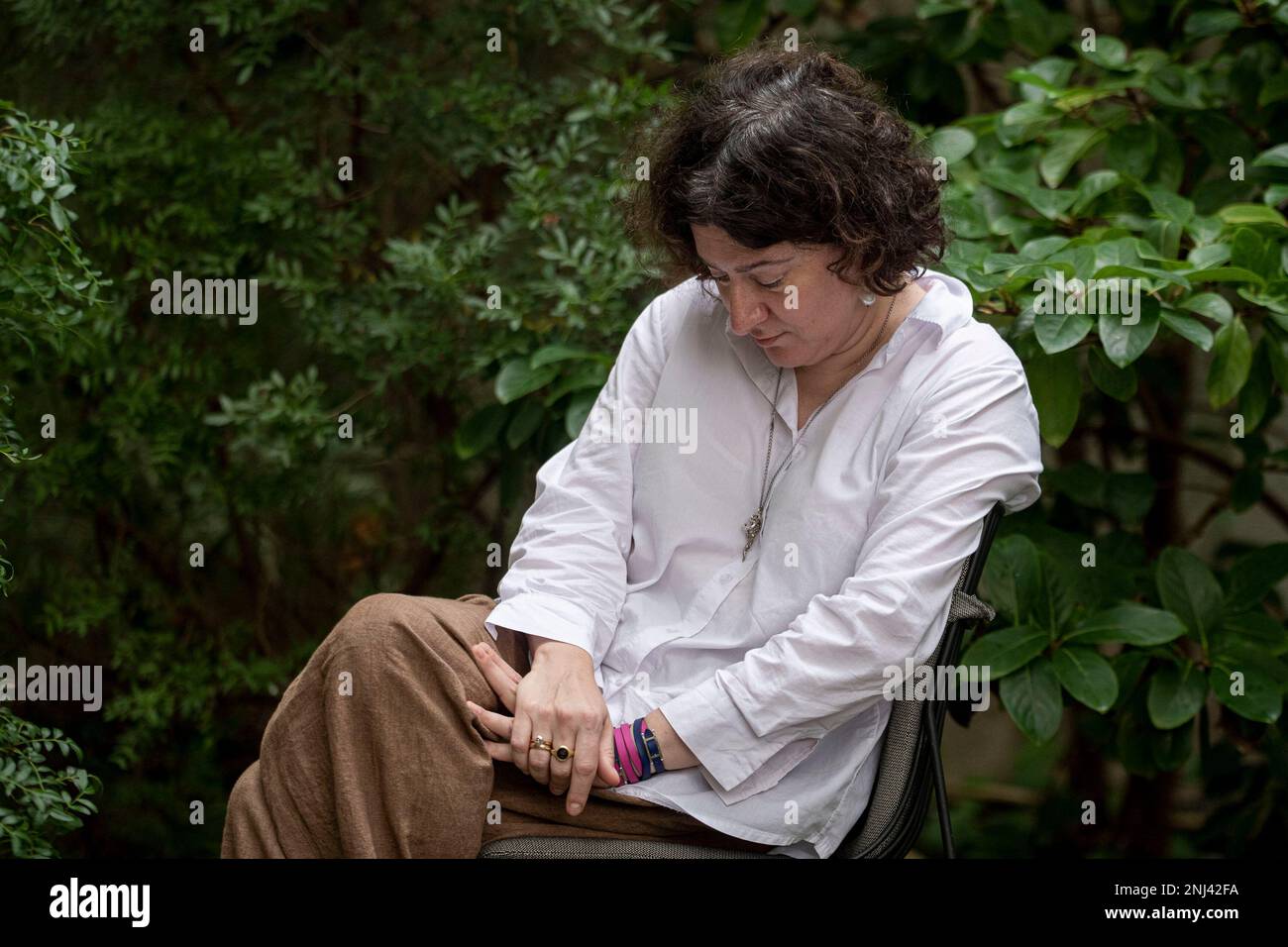 Russian writer Maria Stepánova poses during the presentation of her ...