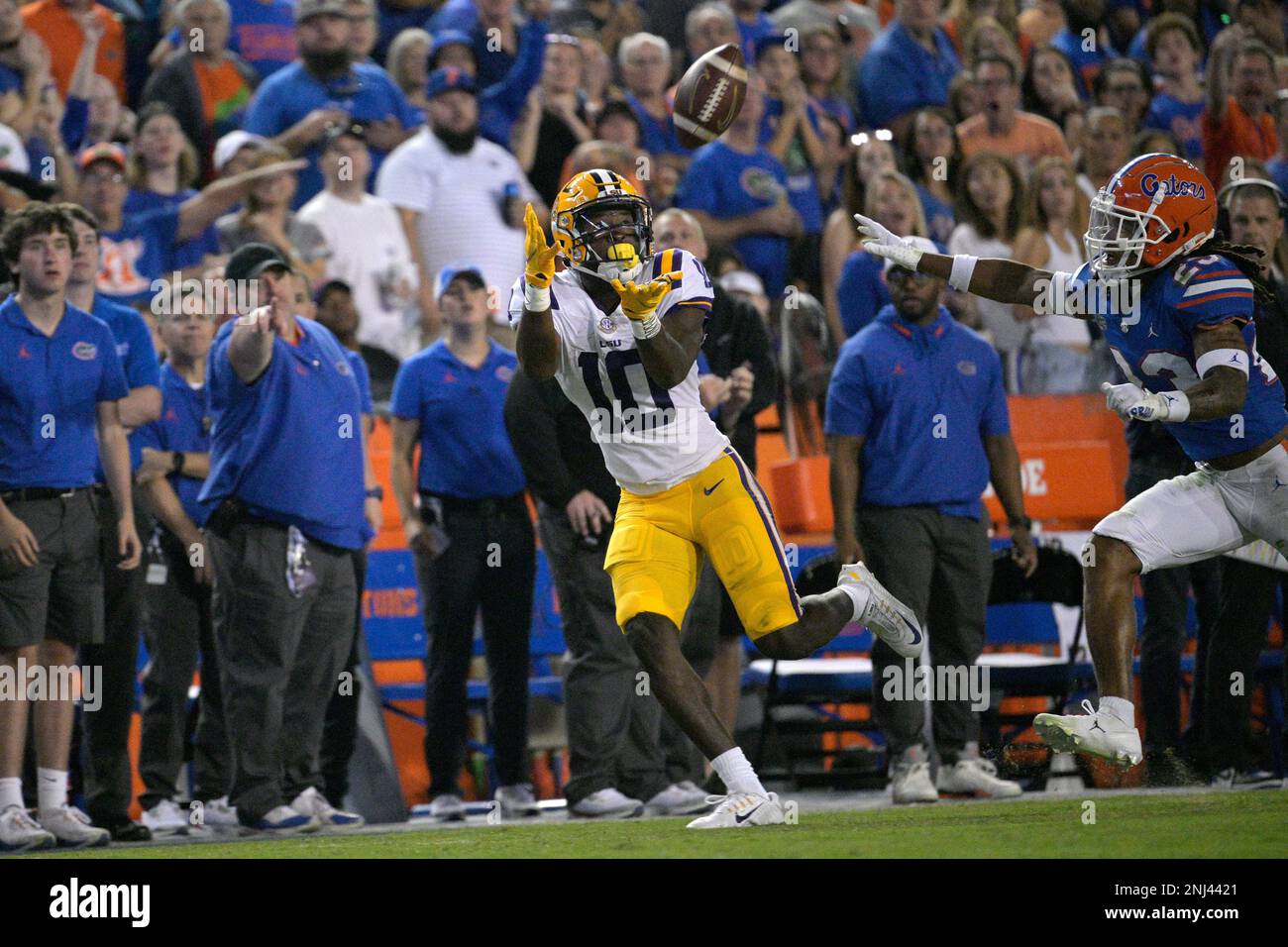 LSU wide receiver Jaray Jenkins (10) catches a pass in front of Florida ...