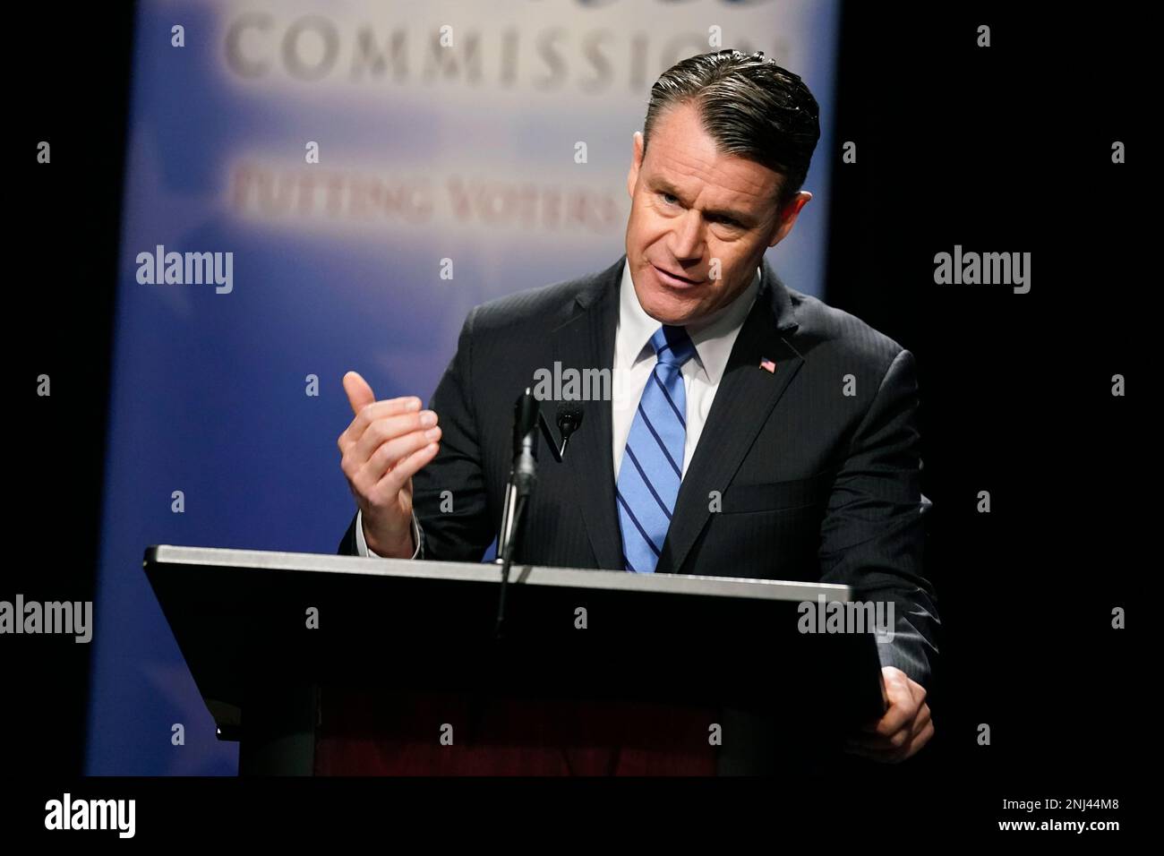 Indiana Republican Sen. Todd Young speaks during a U.S. Senate debate ...