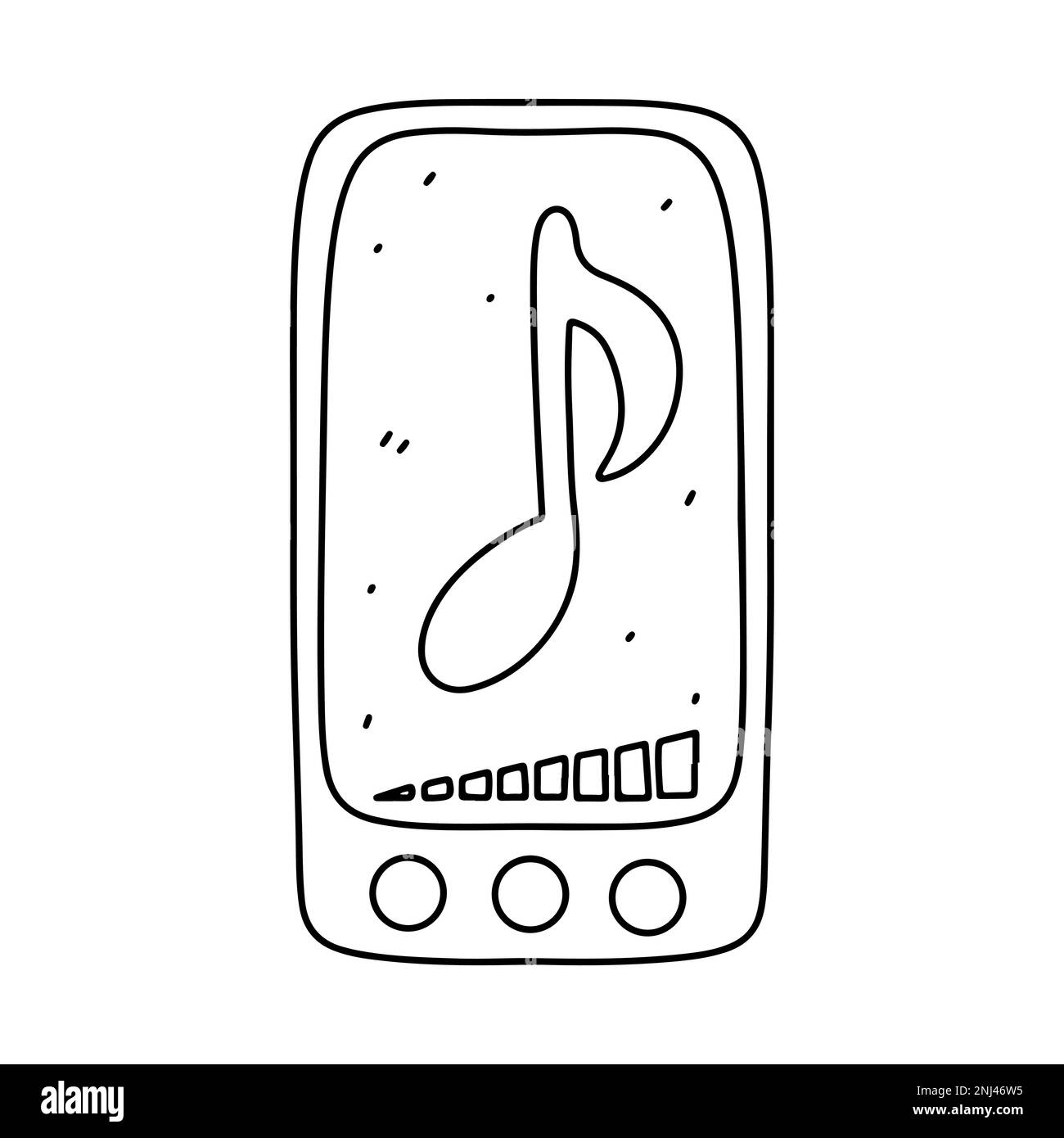 Phone with music and sound elements in hand drawn doodle style. Listen ...