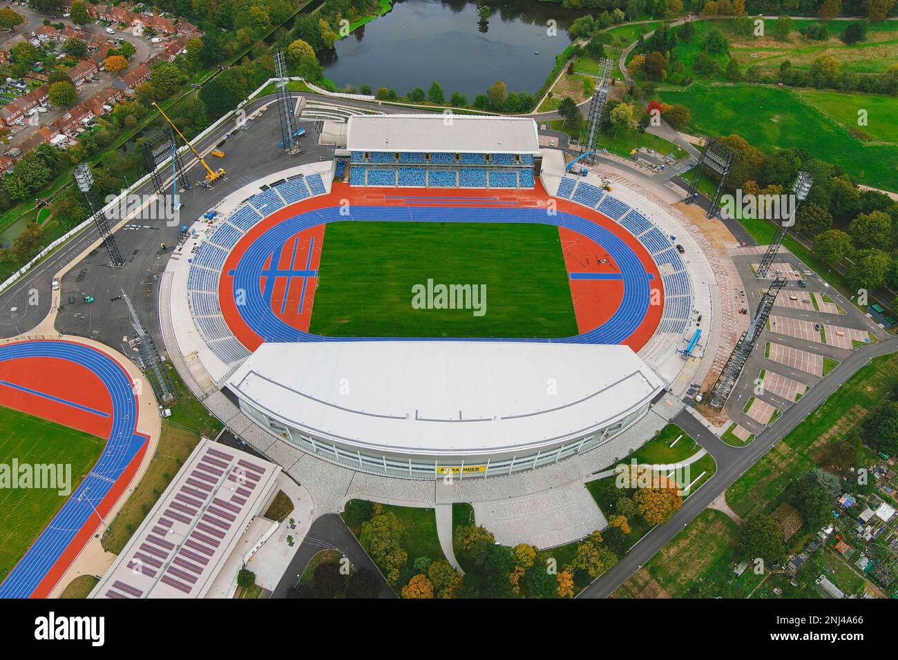 A general overall aerial view of the track at Alexander Stadium, Monday ...