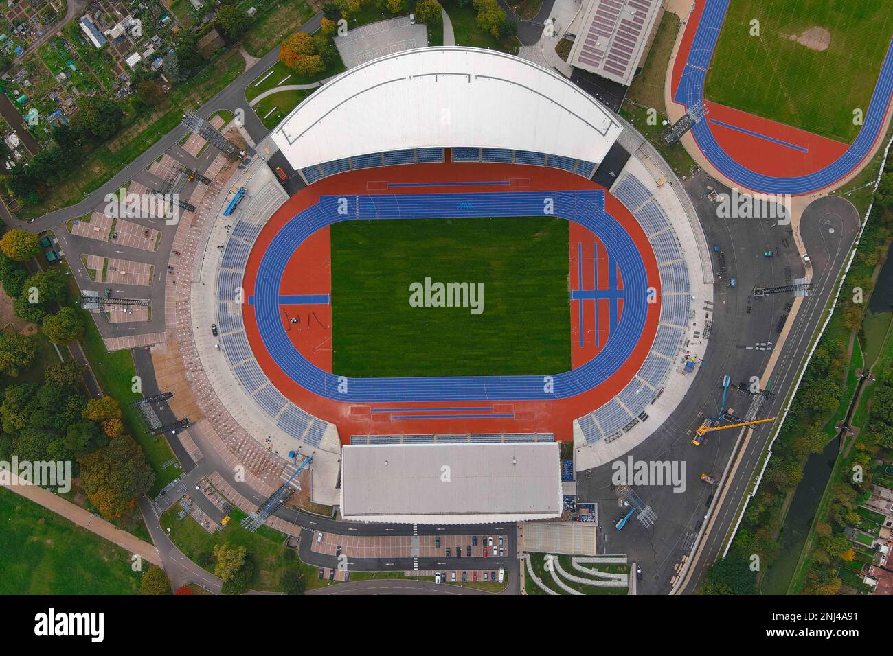 A general overall aerial view of the track at Alexander Stadium, Monday ...