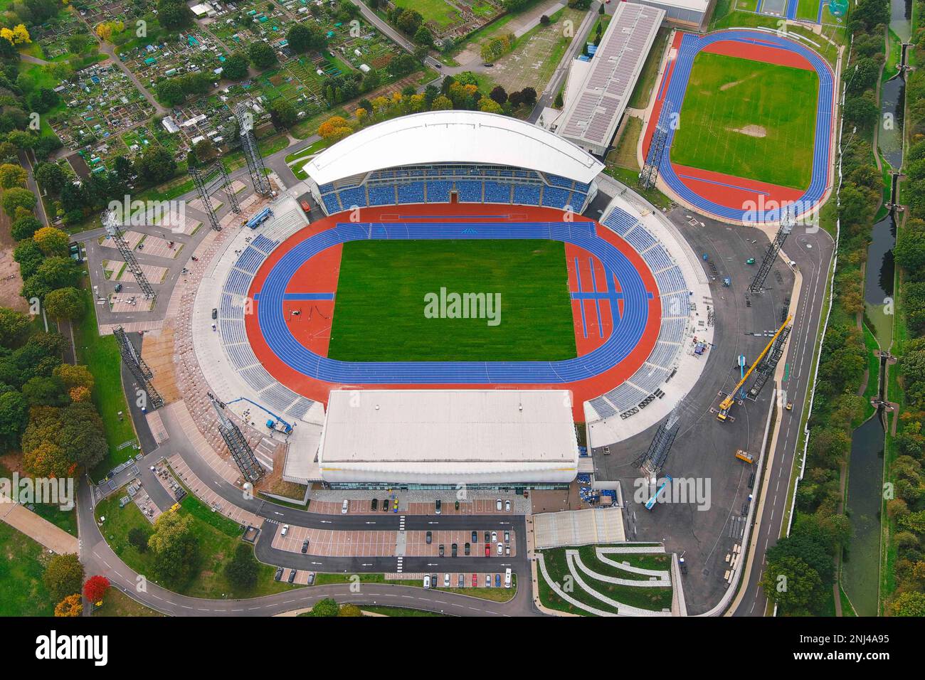 A general overall aerial view of the track at Alexander Stadium, Monday ...