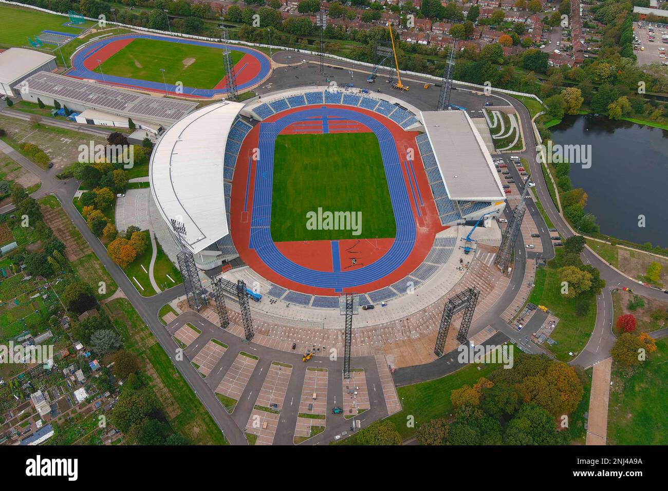 A general overall aerial view of the track at Alexander Stadium, Monday ...