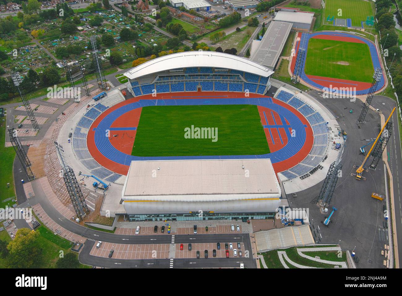 A general overall aerial view of the track at Alexander Stadium, Monday ...