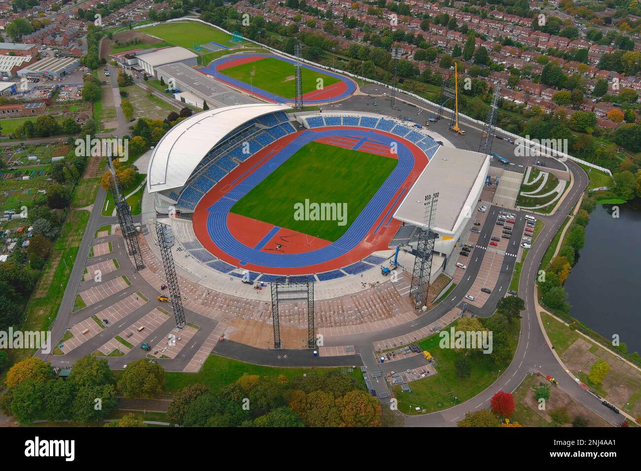 A general overall aerial view of the track at Alexander Stadium, Monday ...