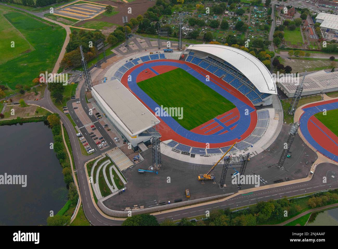 A general overall aerial view of the track at Alexander Stadium, Monday ...