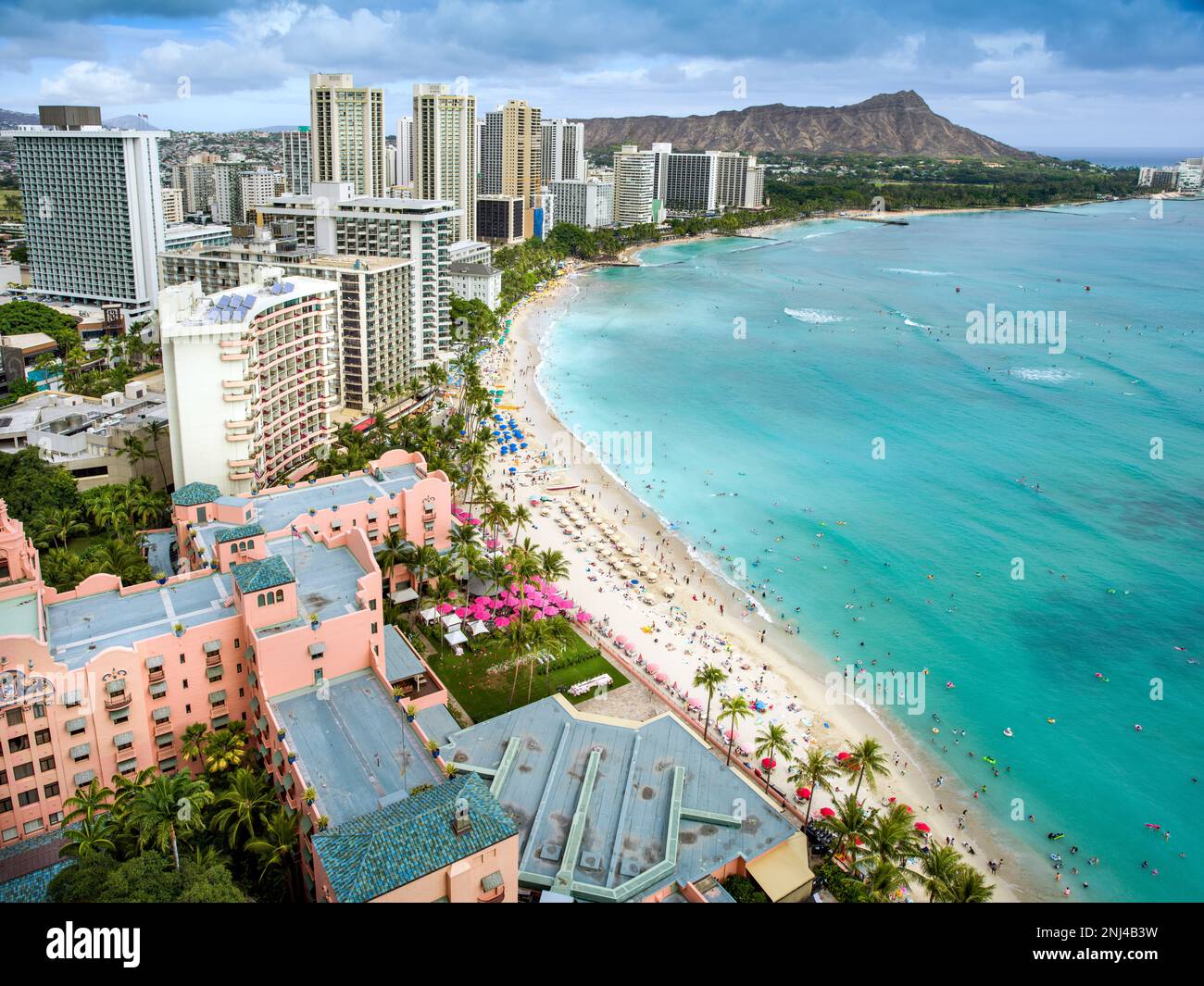 Waikiki Beach and Diamond Head Volcano Honolulu,Oahu,Hawaii,USA Stock ...
