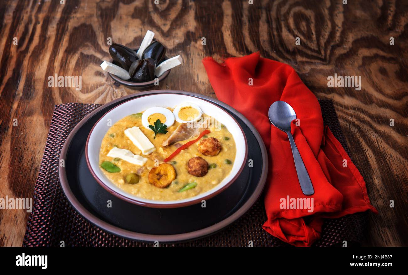 Ecuadorian fanesca with legumes and cod with figs and cheese dessert ...