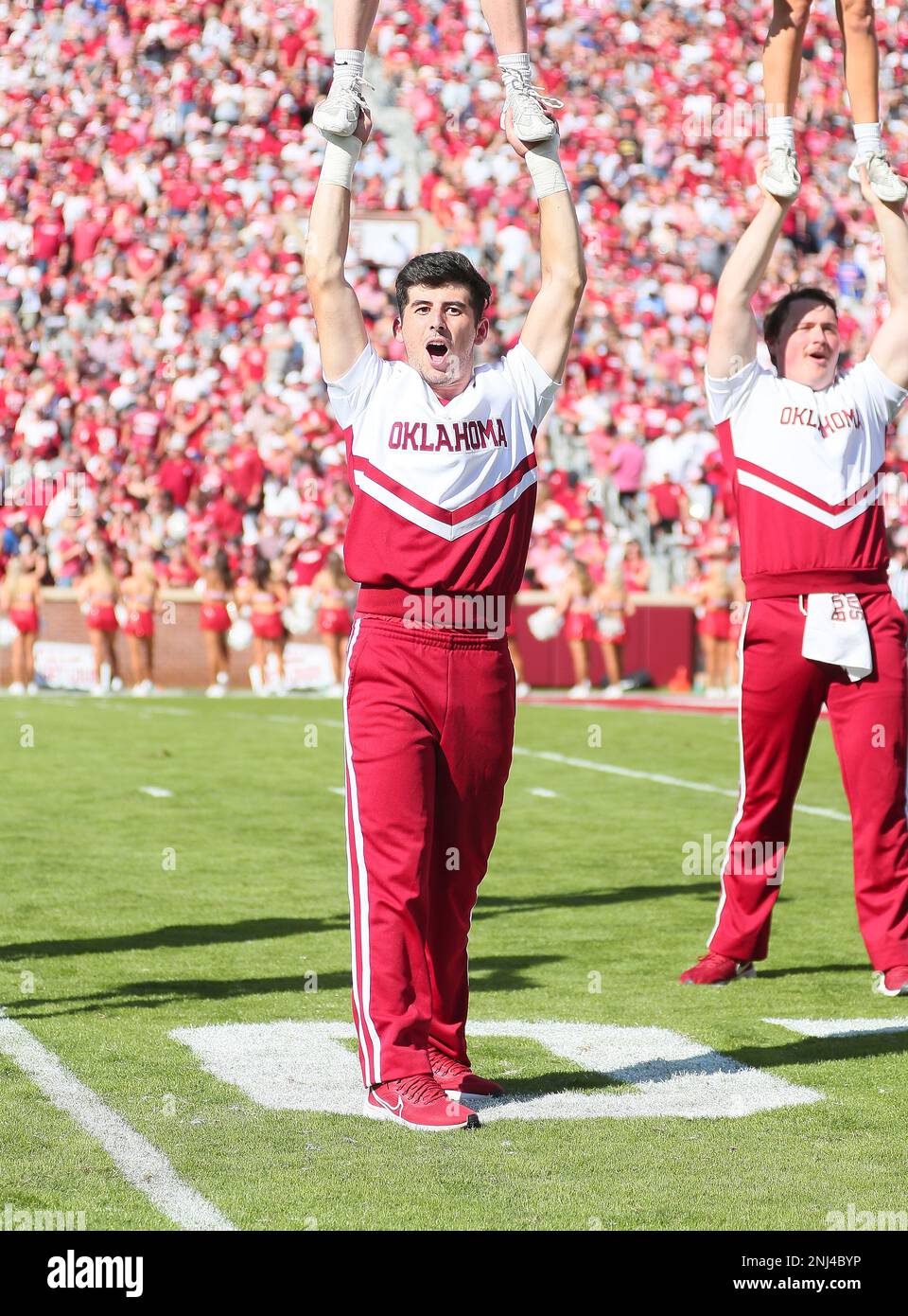 NORMAN, OK - OCTOBER 15: Oklahoma cheer team member, Trevon Holt during ...