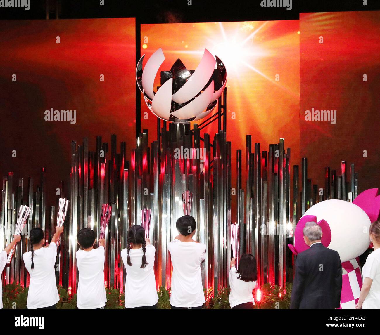 The Tokyo 2020 Olympic cauldron is displayed during the opening ...