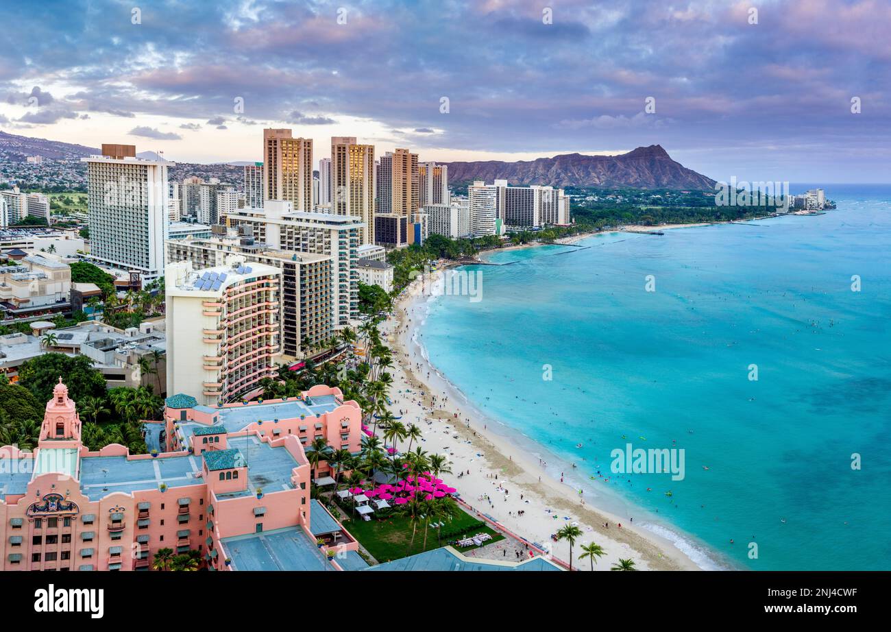 Waikiki Beach and Diamond Head Volcano Honolulu,Oahu,Hawaii,USA Stock ...