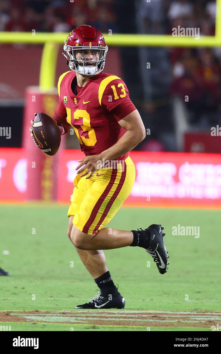 USC Trojans quarterback Caleb Williams (13) rolls out to pass during an ...