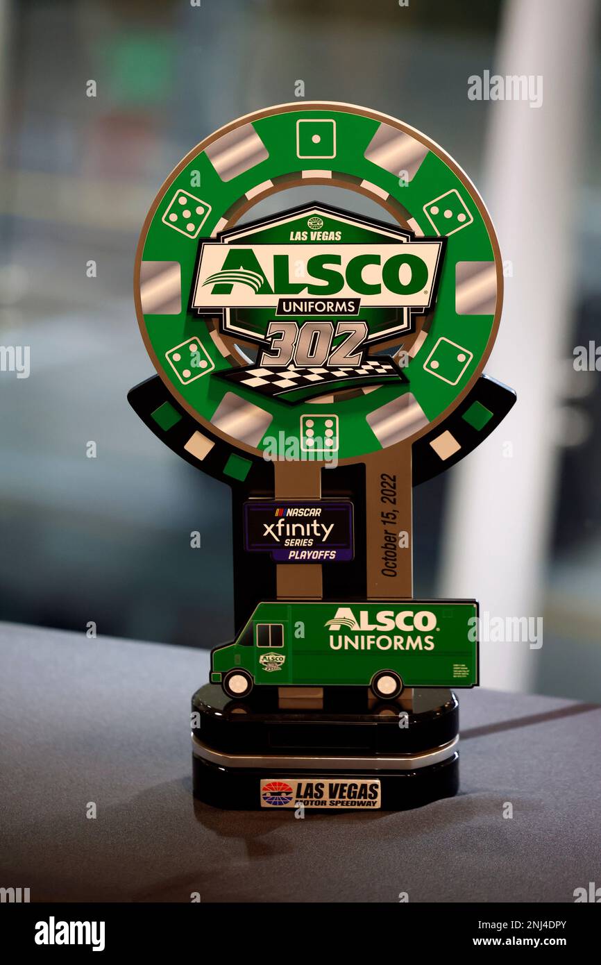 LAS VEGAS, NV - OCTOBER 14: Trophy for the Alsco Uniforms 302 NASCAR ...