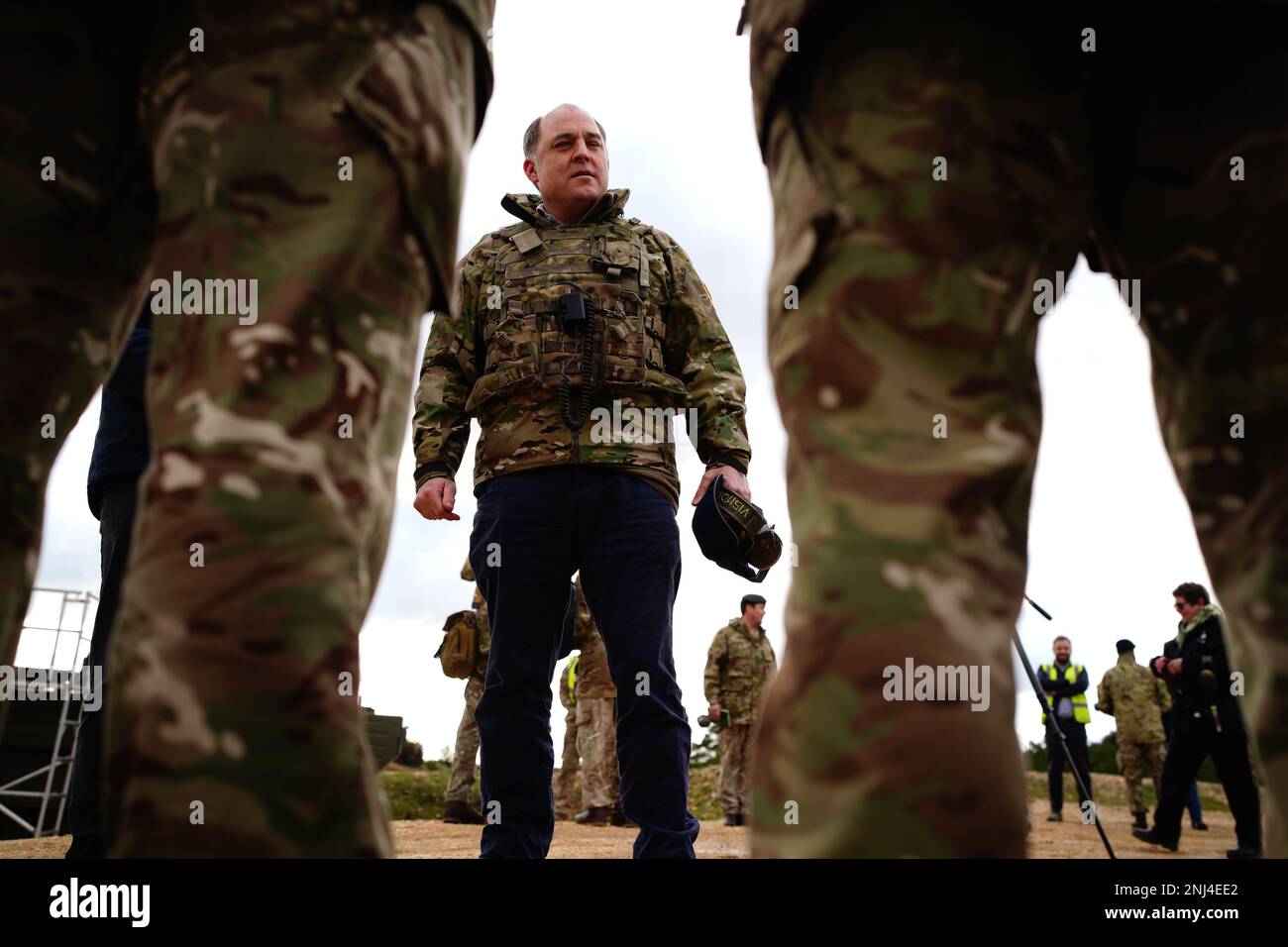 Defence Secretary Ben Wallace meeting the crew of an Ajax Ares armoured ...