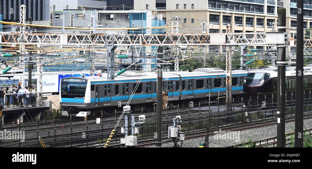 A commemorative train is operated to mark the 150th anniversary of the opening of railway in ...