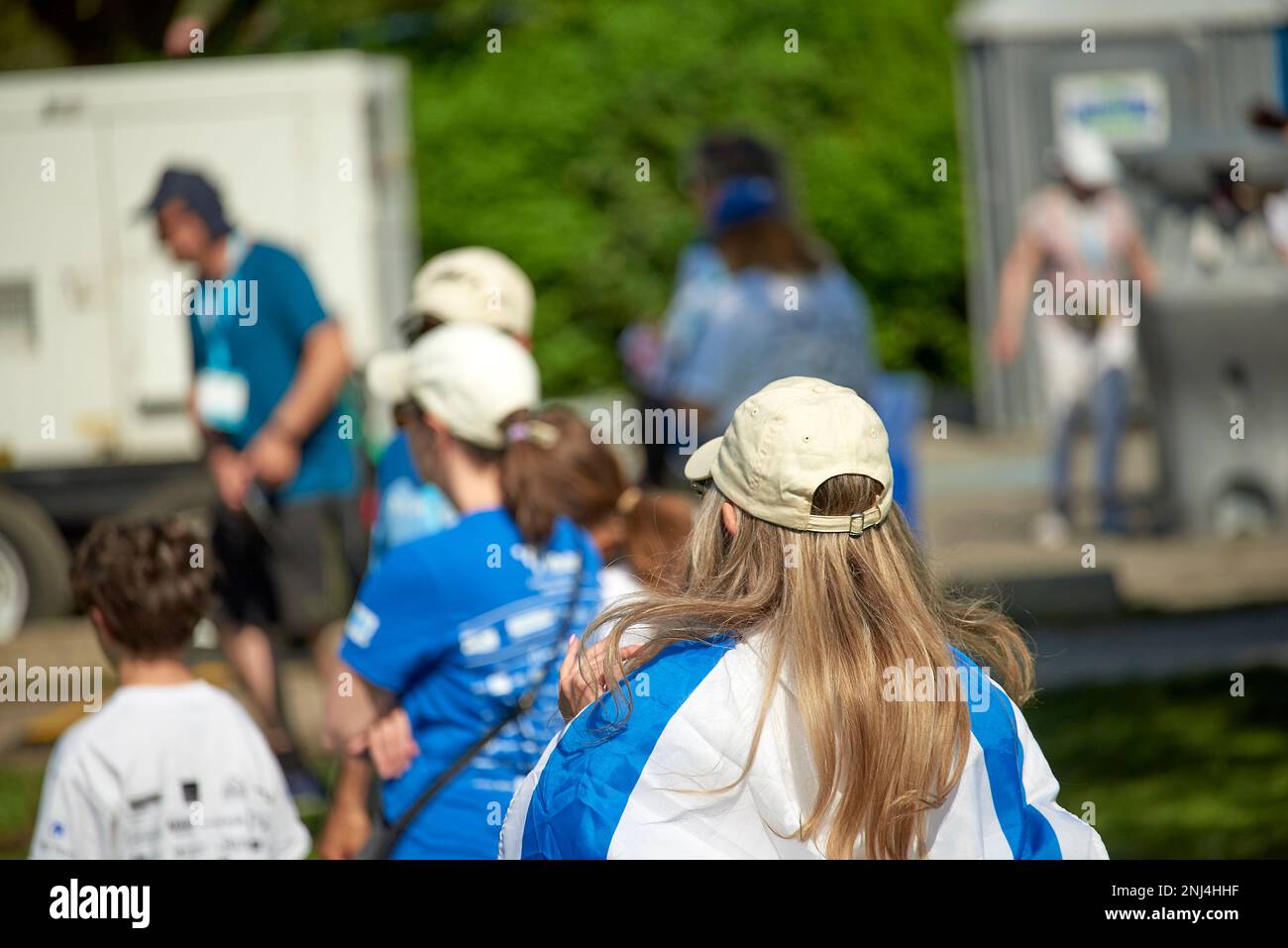 Toronto, Ontario Canada- May 29th, 2022: A lady wearing the Israeli ...