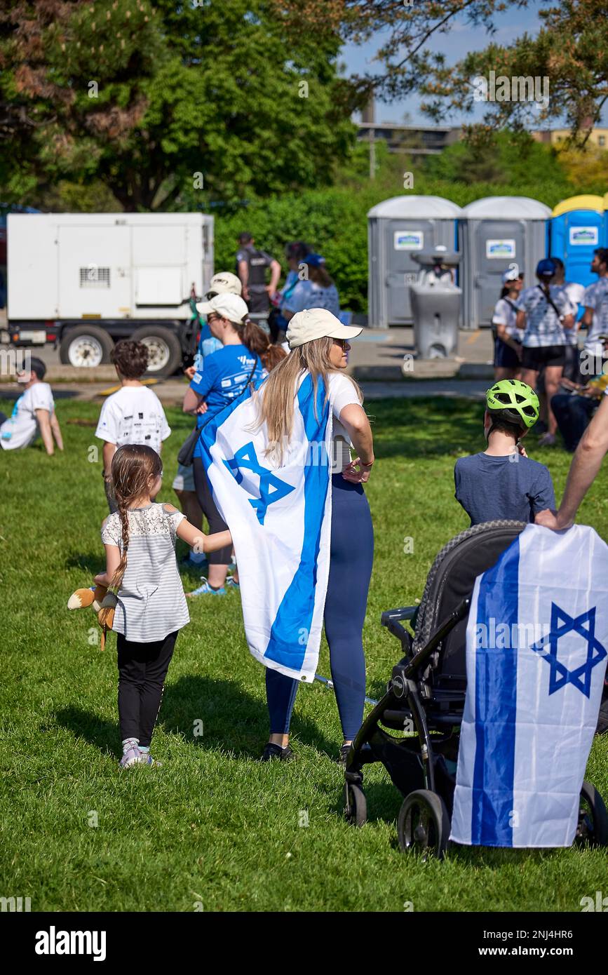 Toronto, Ontario Canada- May 29th, 2022: A lady wearing the Israeli ...