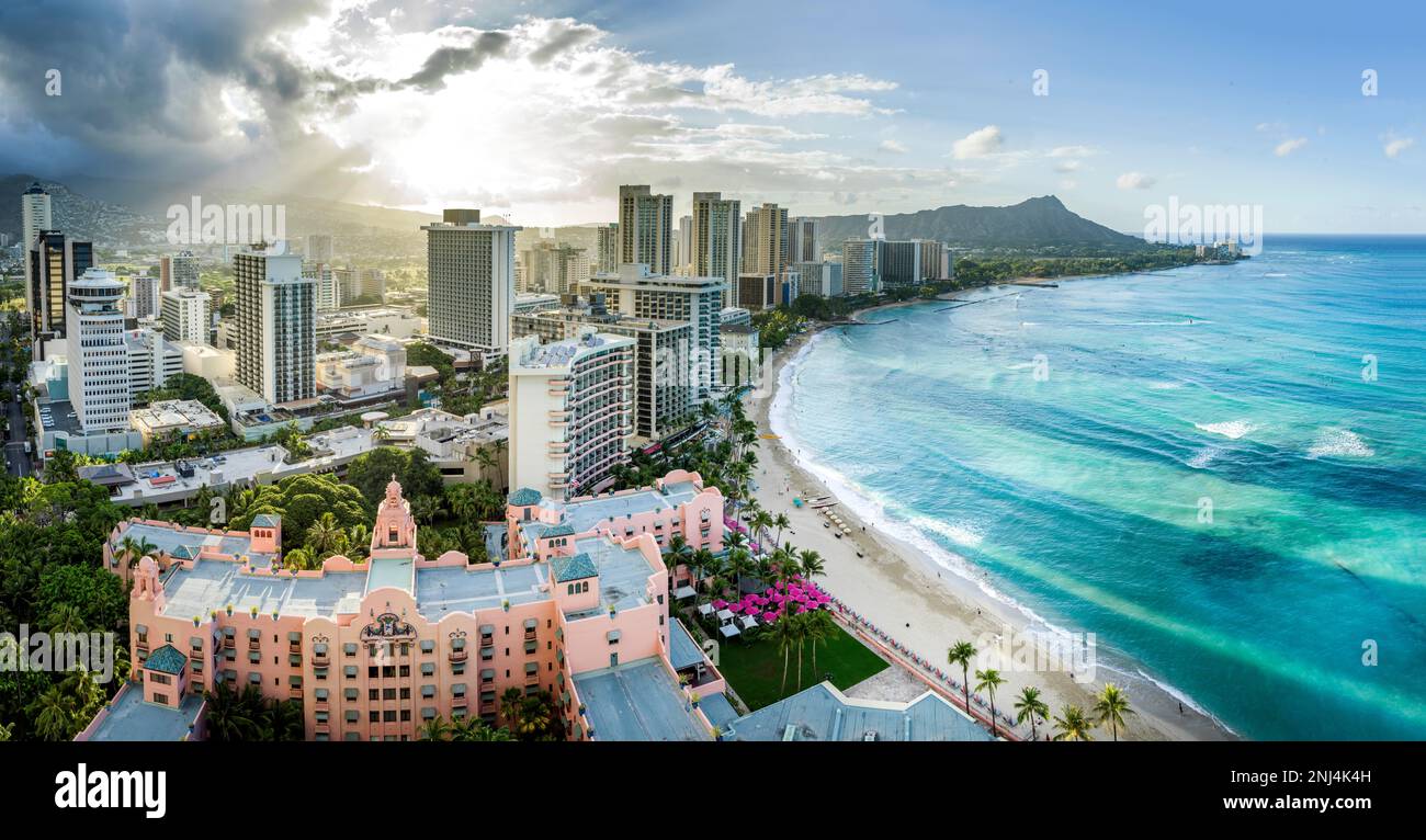 Waikiki Beach and Diamond Head Volcano Honolulu,Oahu,Hawaii,USA Stock ...