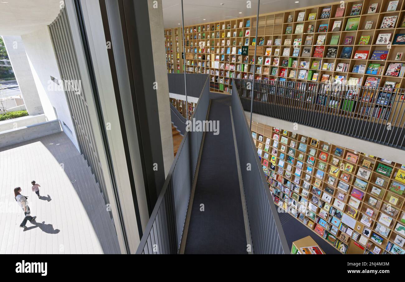 A photo shows a library "Kobe Children's Book Forest" designed by Tadao ...