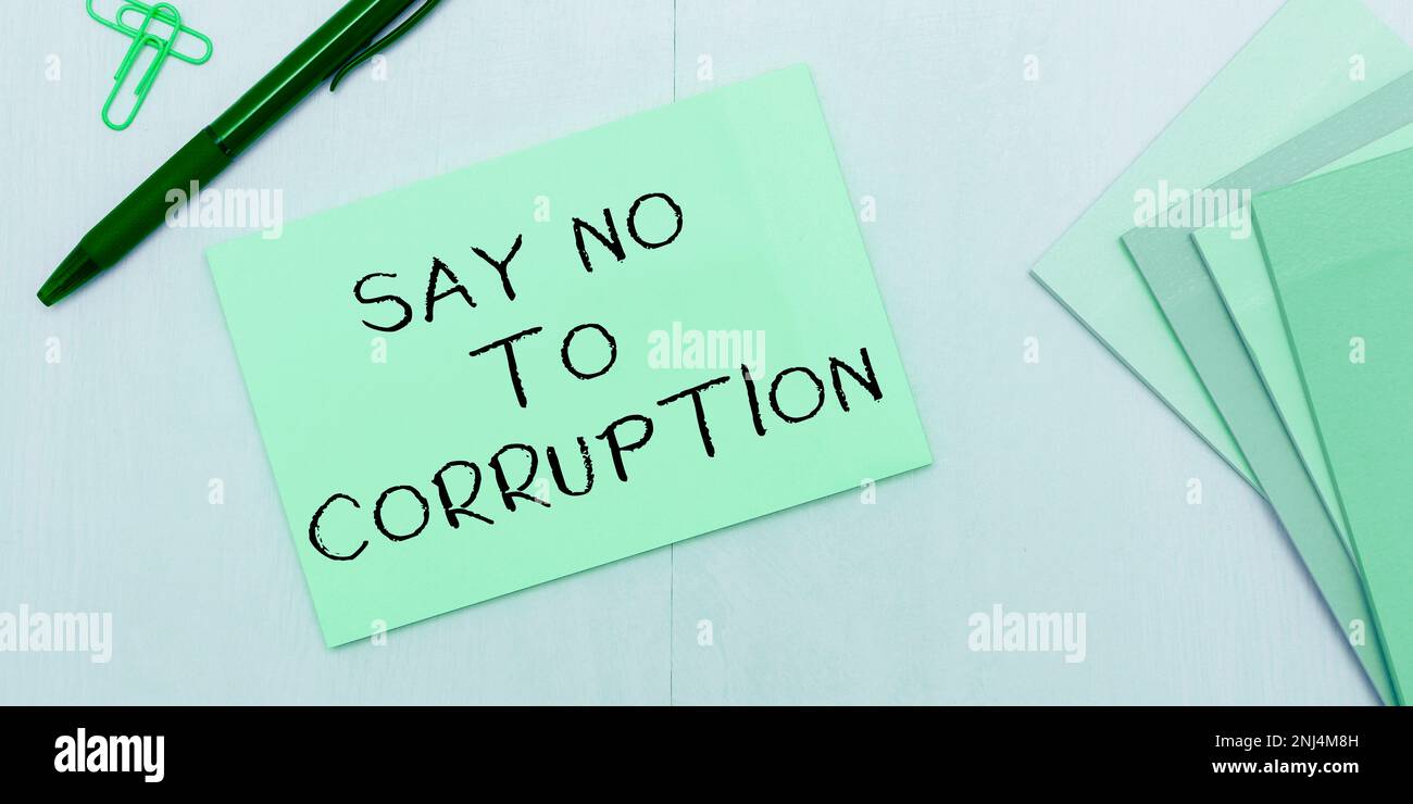 Text showing inspiration Say No To Corruption. Business showcase ...