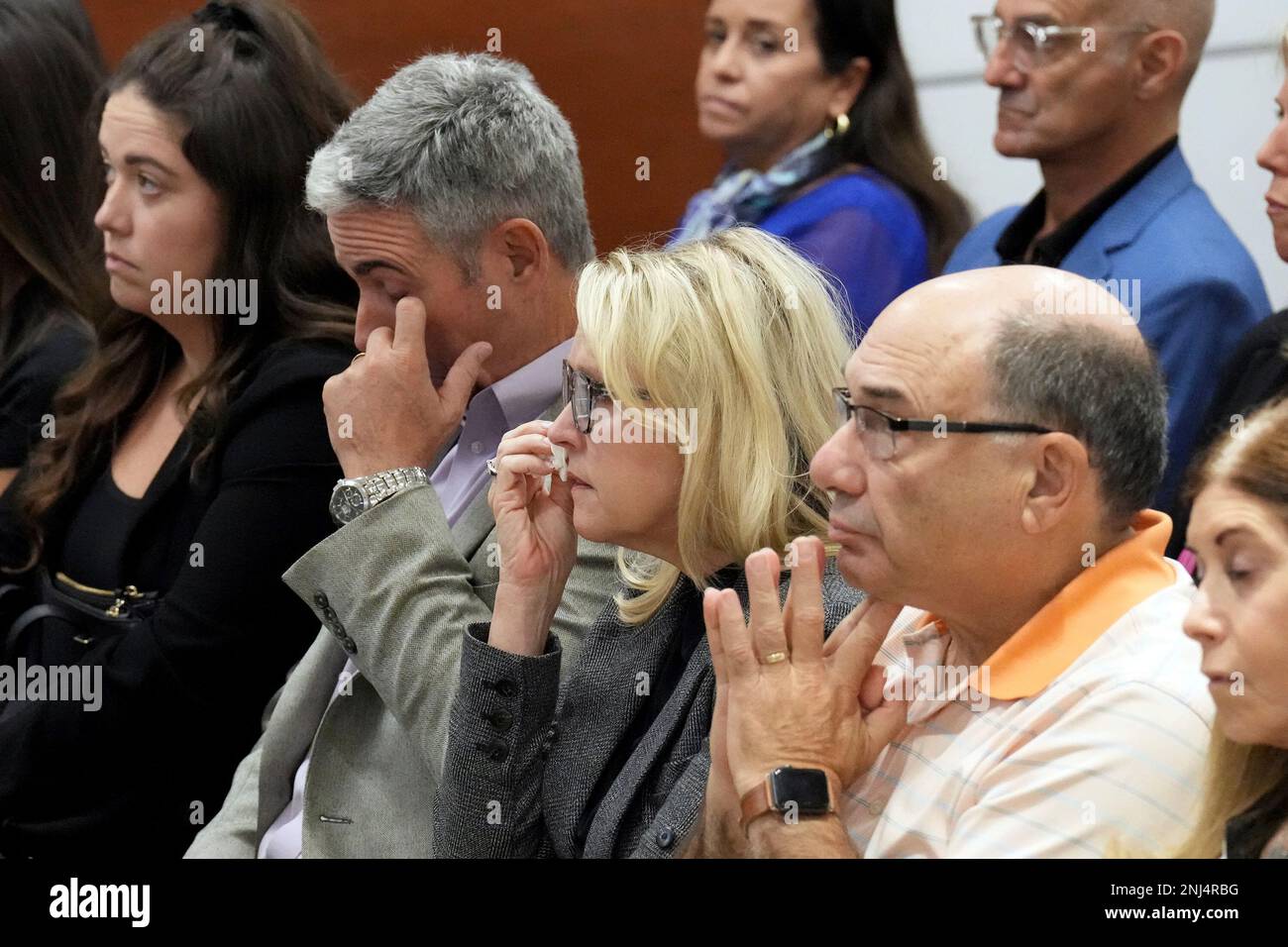 From left; Abby Hoyer, Tom and Gena Hoyer, and Michael Schulman react ...