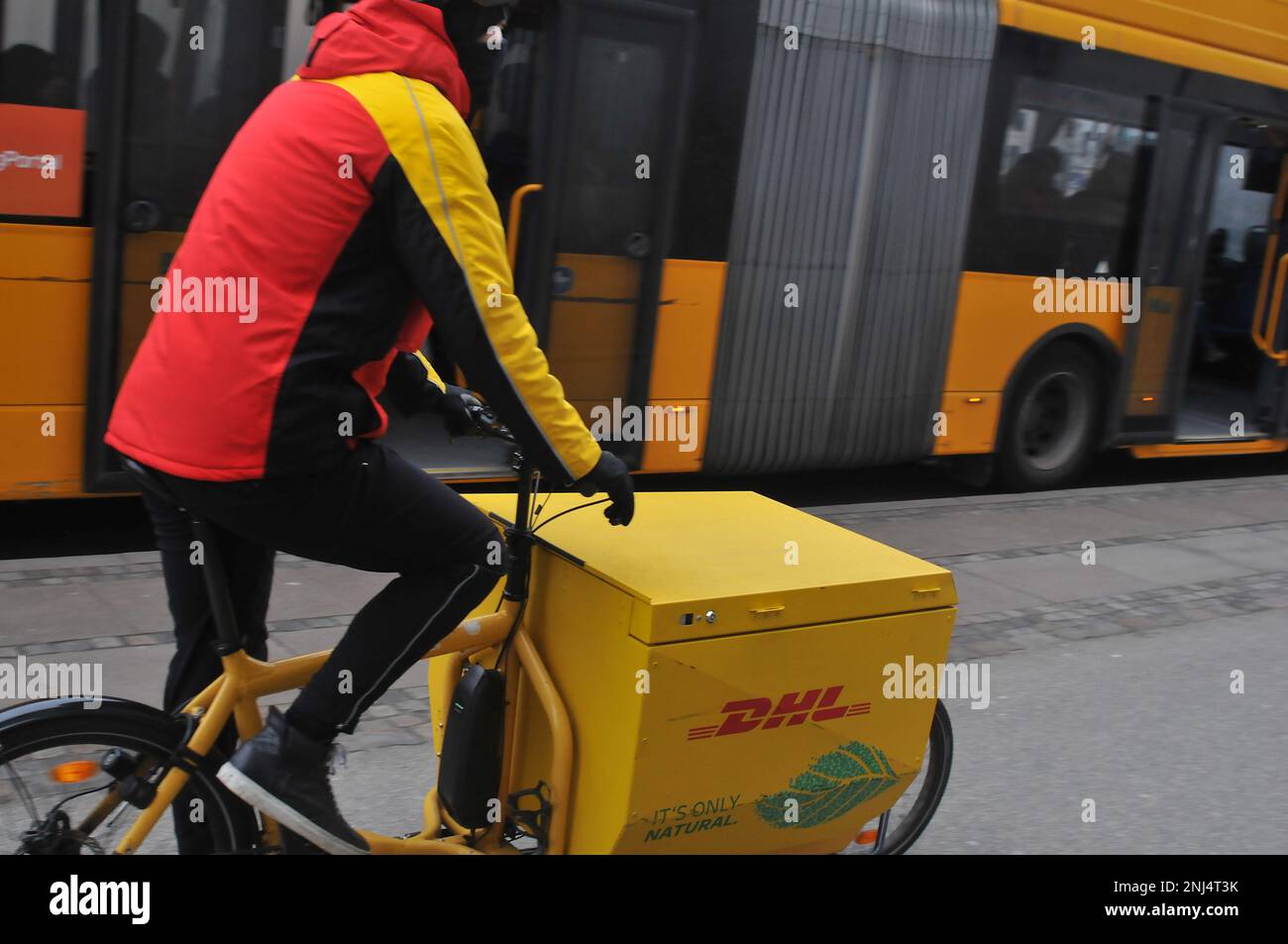 Copenhagen /Denmark/22 February 2023/Deutsche DHL deliver bike rider in ...