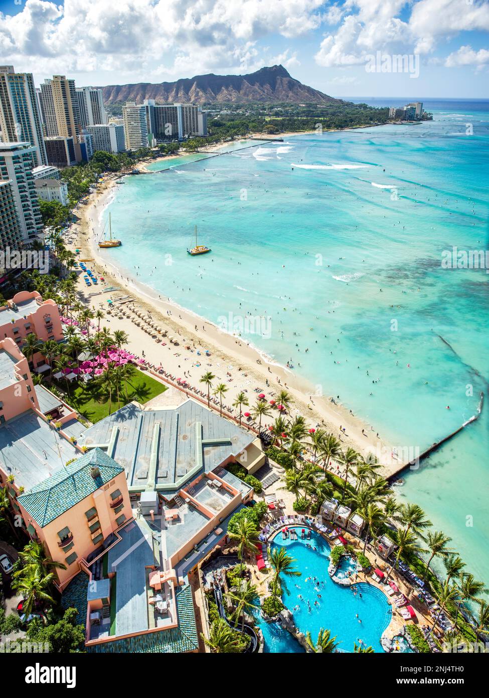 Waikiki Beach and Diamond Head Volcano Honolulu,Oahu,Hawaii,USA Stock ...