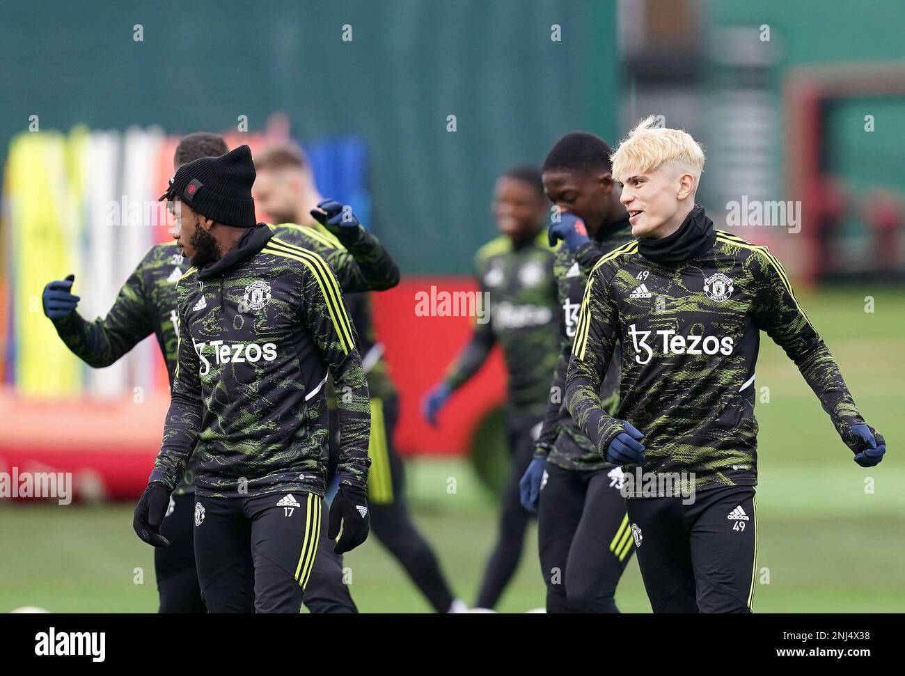 Manchester United's Alejandro Garnacho (right) during a training ...