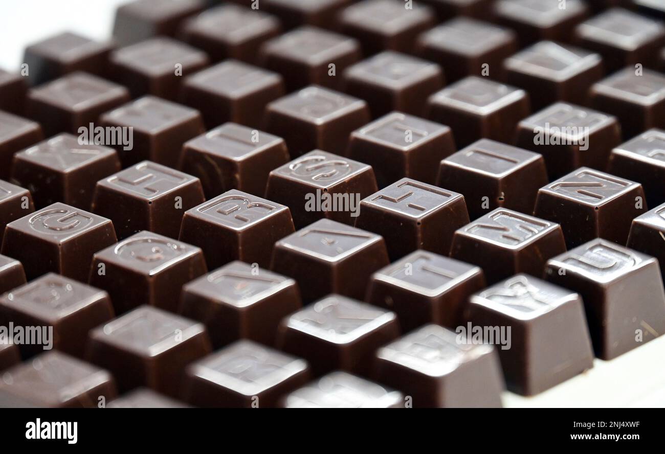 Chocolate cubes named Alphabet Chocolate are pictured at Seto Factory ...