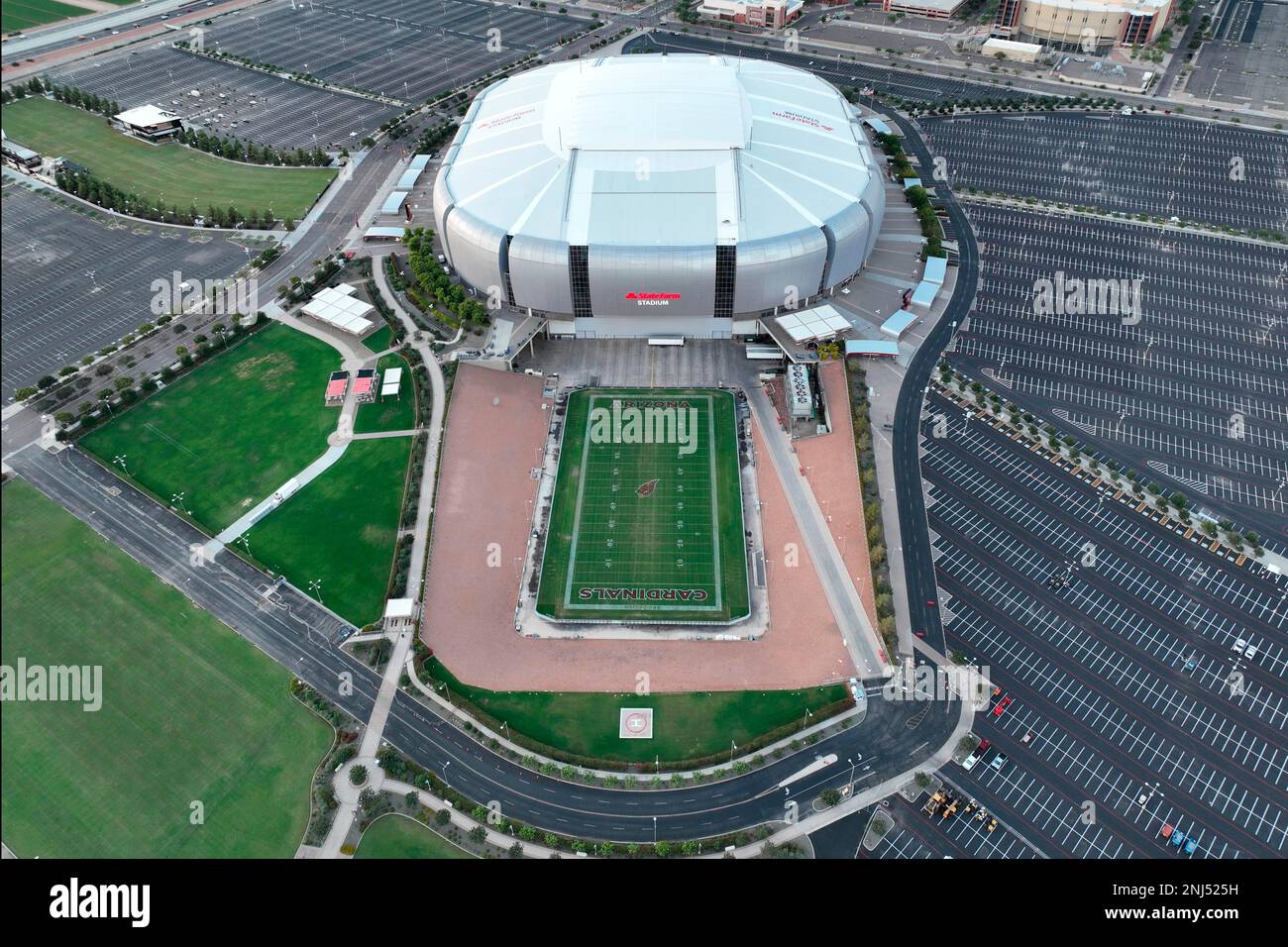 A general overall aerial view of State Farm Stadium and football field ...