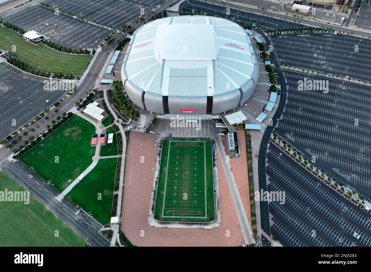A general overall aerial view of State Farm Stadium and football field ...