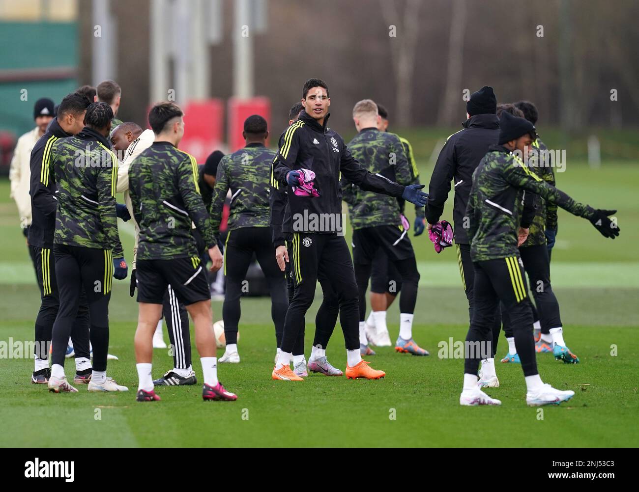 Manchester United's Raphael Varane (centre) during a training session ...