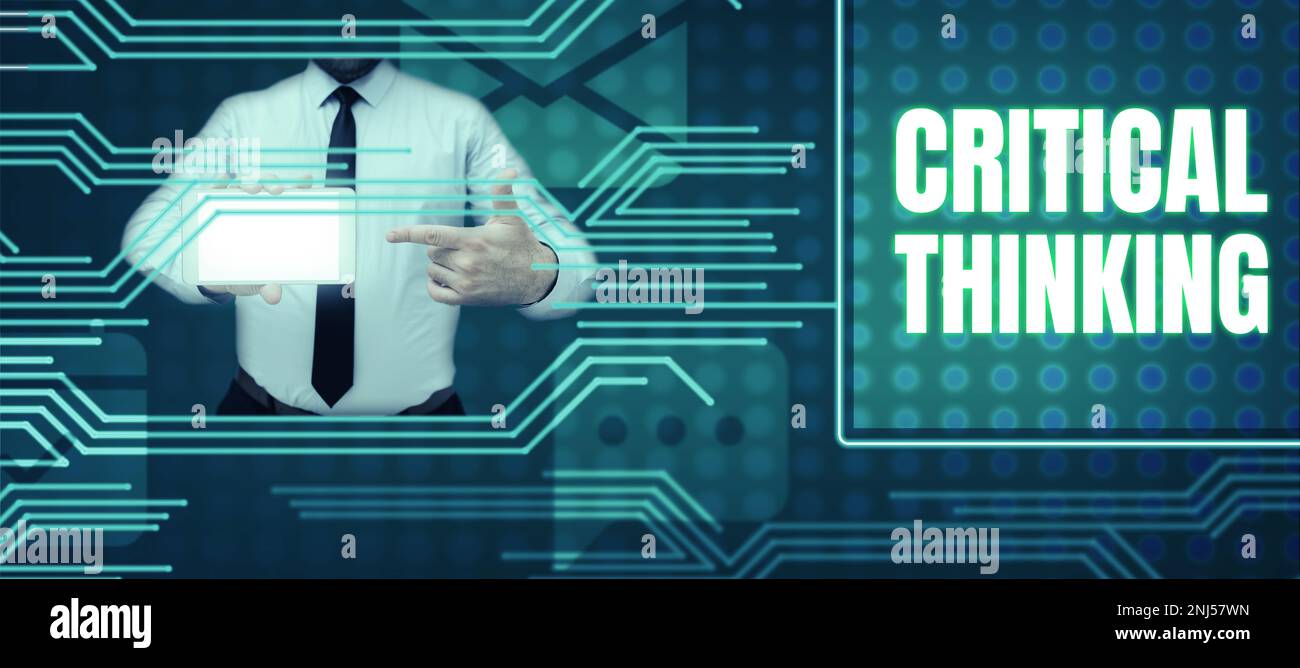 Text caption presenting Critical Thinking. Conceptual photo sequence of ...